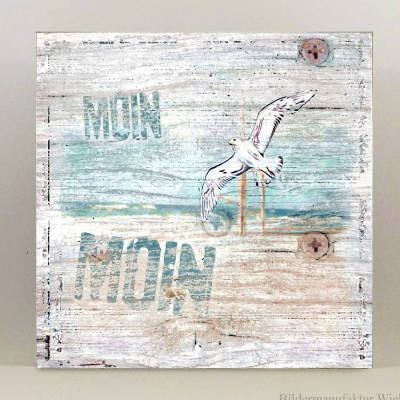 ZWEI MÖWEN Maritimes Bild auf Holz Leinwand Print Wanddeko