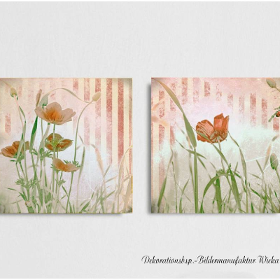 KOLIBRIS & BLÜTEN 3er Set auf Leinwand Holz Kunstdruck Wandbild