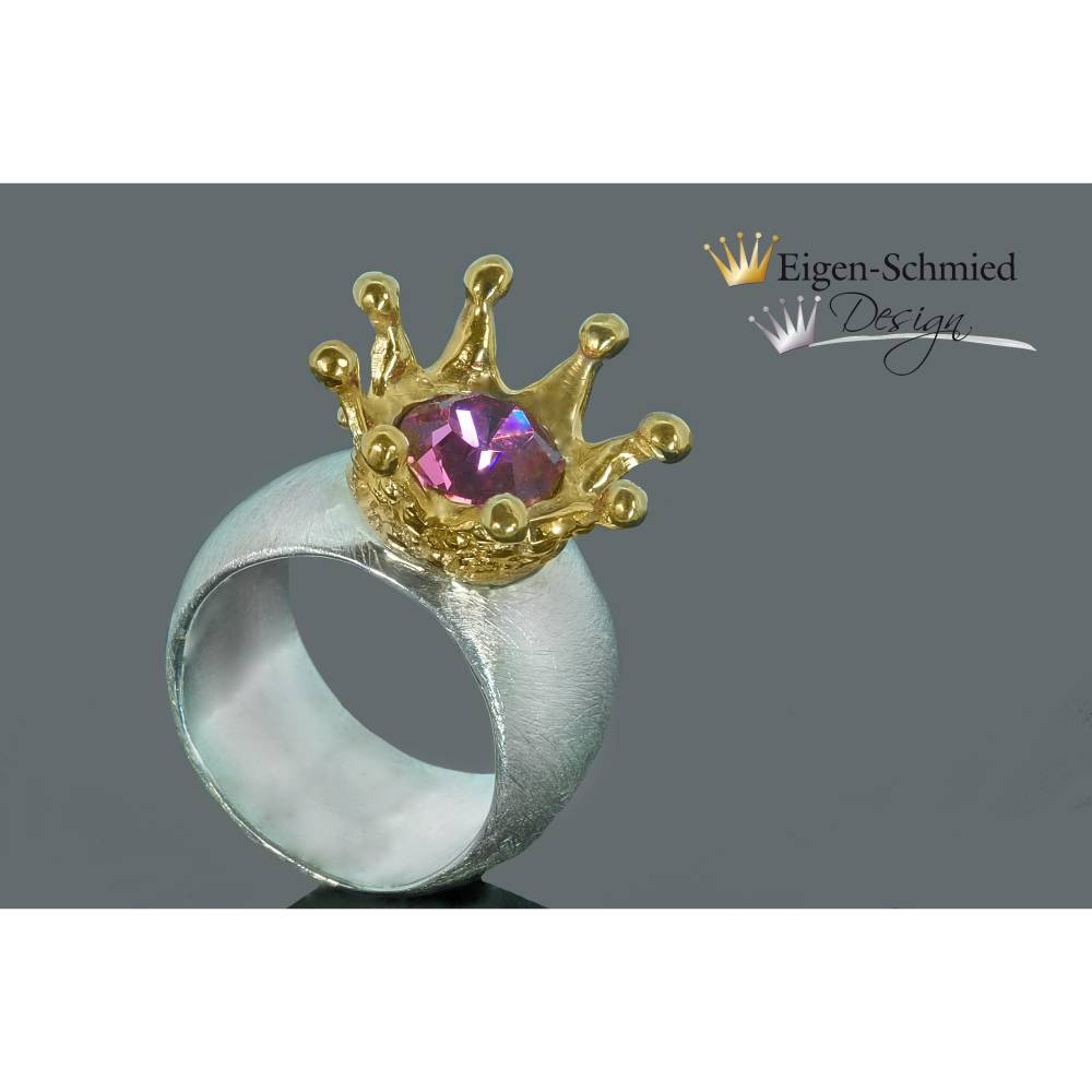 Goldschmiede Silbering "Crown jewel" Ring mit Krone,