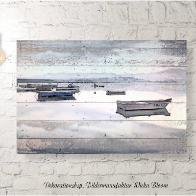 ZWEI MÖWEN Maritimes Bild auf Holz Leinwand Print Wanddeko Landhausstil Vintage Shabby Chic ...