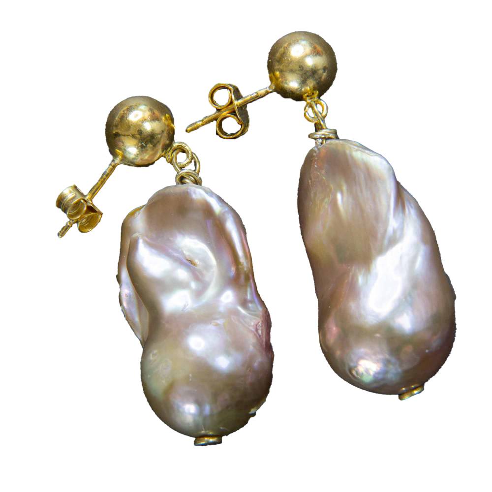 Große Rosé Barockperle Ohrhänger Silber vergoldet