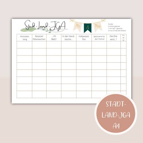 JGA Junggesellinnenabschied Spiel Stand Land JGA, zum Ausdrucken