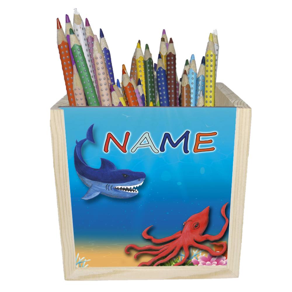 Hai Holz Stiftebox personalisiert z. B. mit Name und