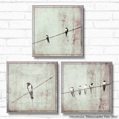 3er Set WALDTIERE OLD STYLE Bild auf Leinwand Holz Print