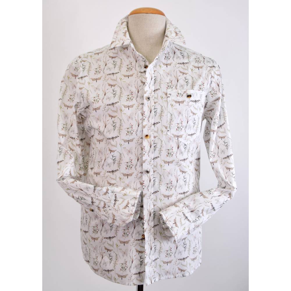 Herren Oberhemd | Motiv die Herbst Motte | in Woll/Weiß