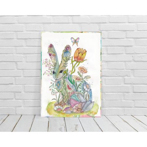 JUTE REH Waldtiere Wanddeko im Landhausstil auf Holz Leinwand