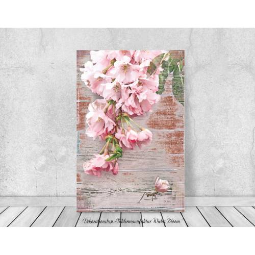 BLUMEN-HÄSCHEN Aquarell im Landhausstil auf Holz Leinwand