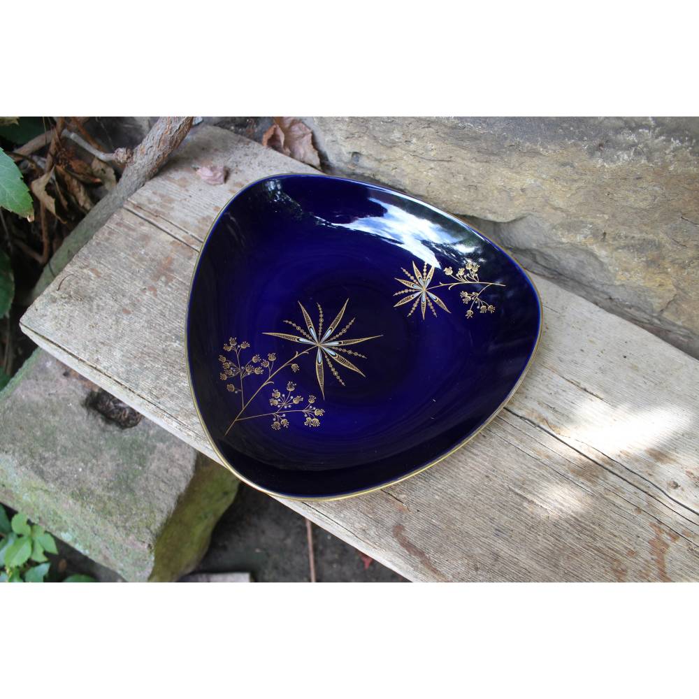 Echt Kobalt Obstschale Servierteller Gebäckteller Weimar Porzellan 60er ...