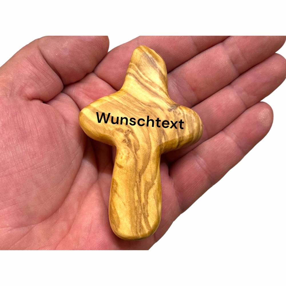 Handschmeichler Kreuz aus Olivenholz personalisierbar