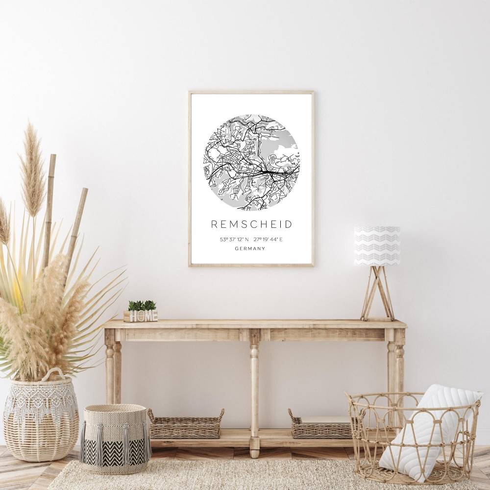 Poster REMSCHEID STADTPLAN mit Koordinaten | Heimatstadt