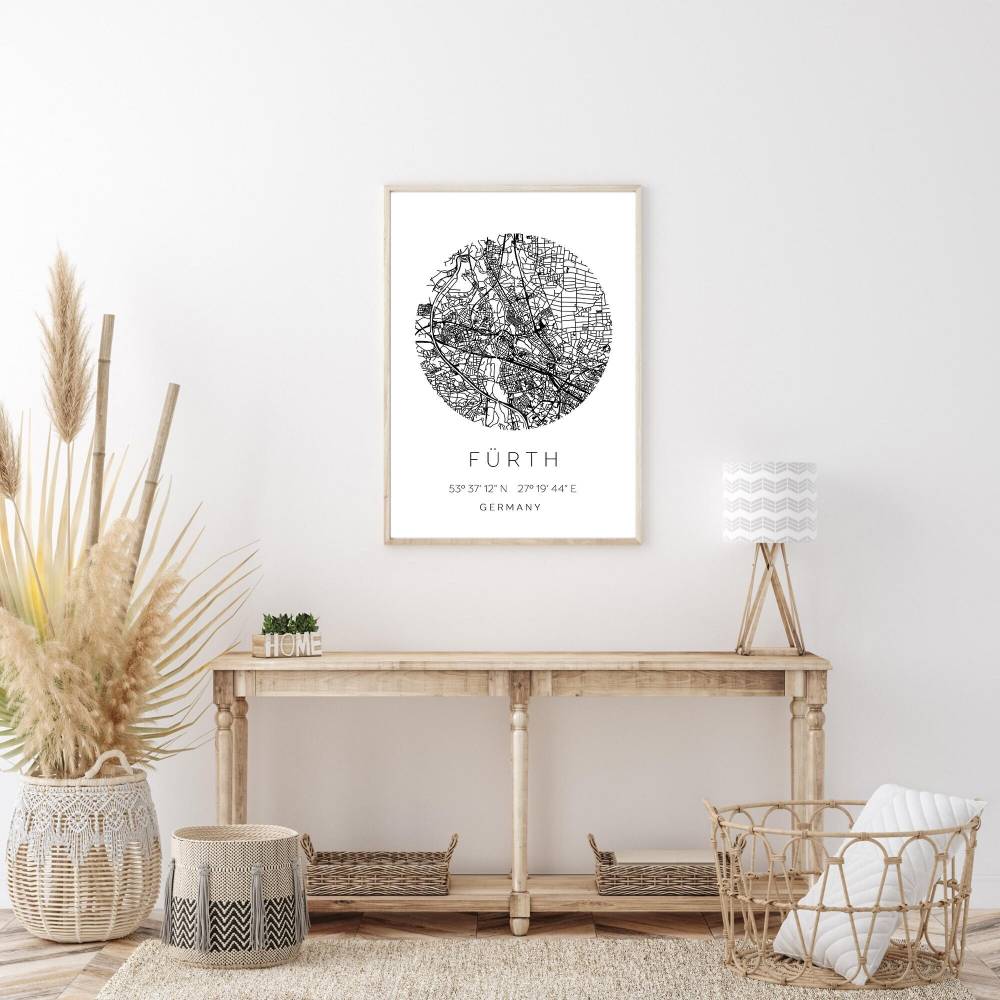 Poster FÜRTH STADTPLAN mit Koordinaten | Heimatstadt | Stadtposter ...