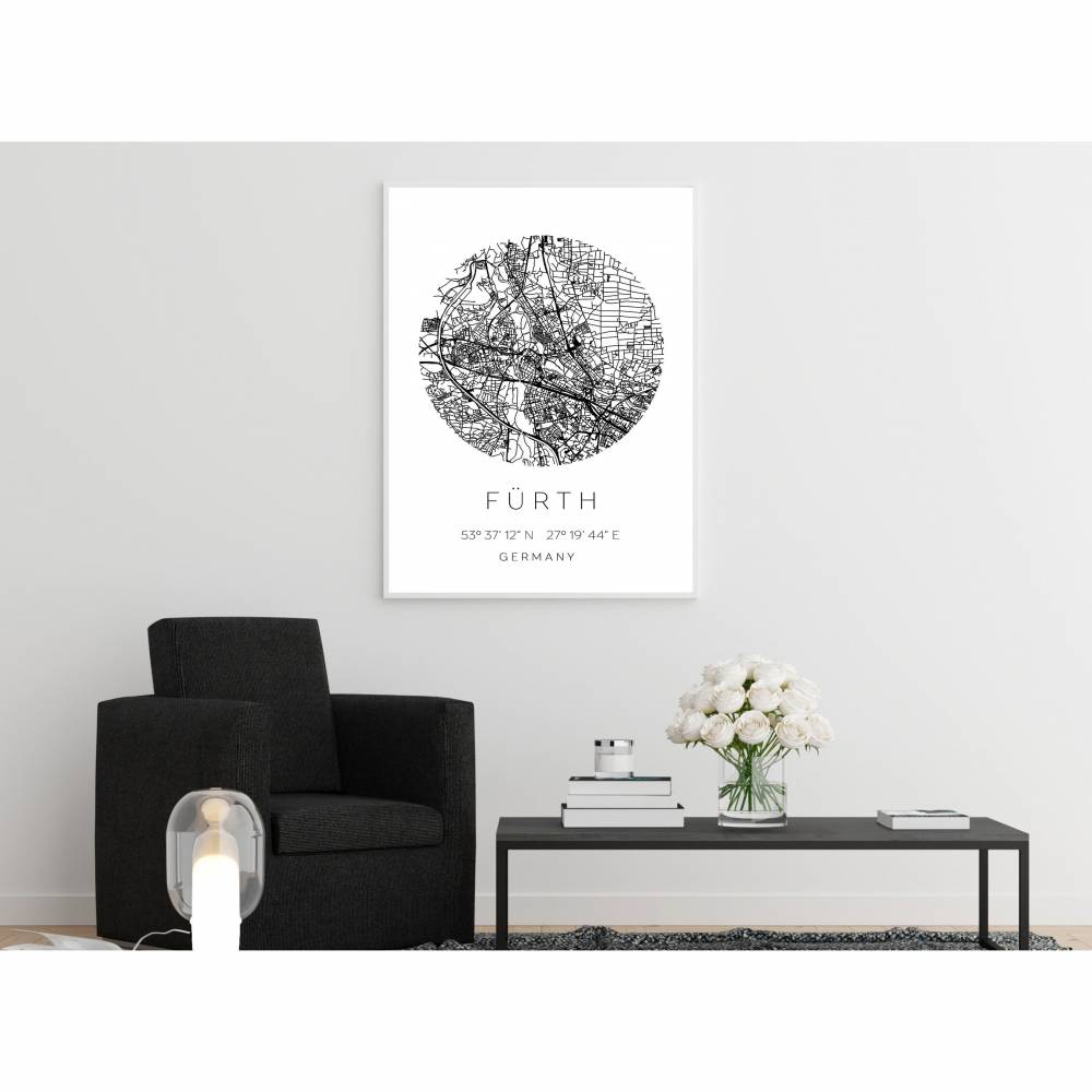 Poster FÜRTH STADTPLAN mit Koordinaten | Heimatstadt | Stadtposter ...