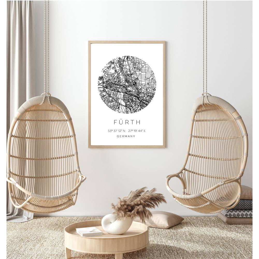 Poster FÜRTH STADTPLAN mit Koordinaten | Heimatstadt | Stadtposter ...