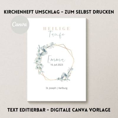 Digitaler Download | Kirchenheft Taufe digital | Eukalyptus Kranz ...