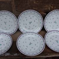 6er Set 5 Speiseteller 1 Suppenteller Handbemalt Blüten Dekor Kahla Porzellan DDR