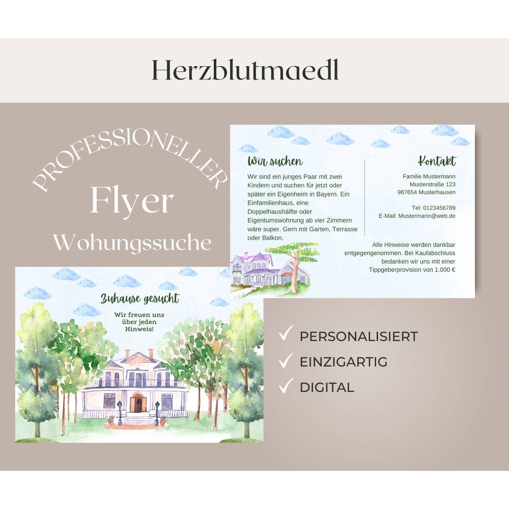 Personalisierte Flyer für die Wohnungssuche | Digitale Druckdatei mit ...