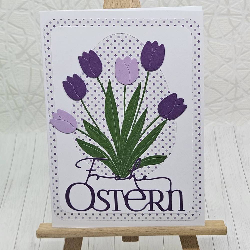 Osterkarte Tulpenstrauß lila – Frühlingskarte mit violettem Tulpenmotiv & Umschlag