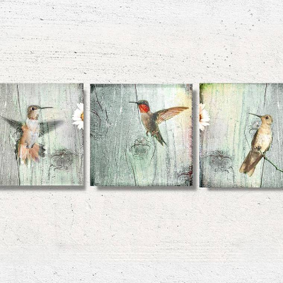 3er Set WALDTIERE OLD STYLE Bild auf Leinwand Holz Print