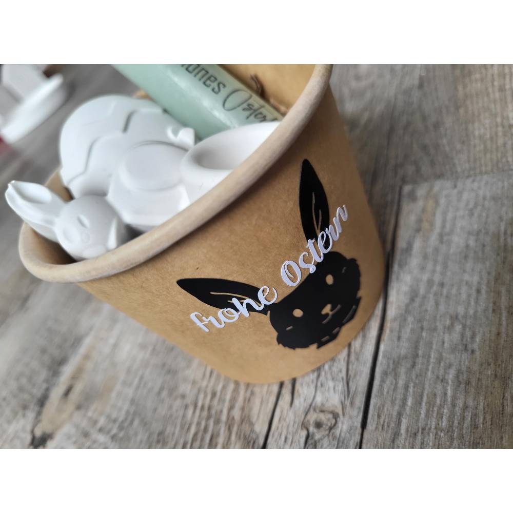 Geschenk-Set / Ei ei ein schönes Osterfest / im Becher / Kerzenhalter / Kerze / Osterhase / Osterei