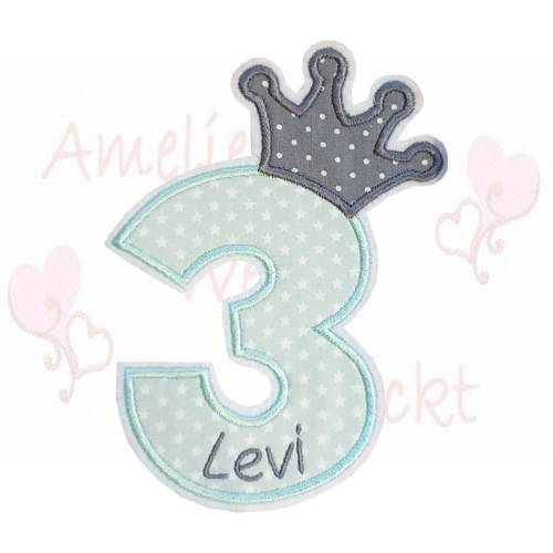 Geburtstagszahl mit Krone Aufnäher/Applikation Zahl 1-9 mit